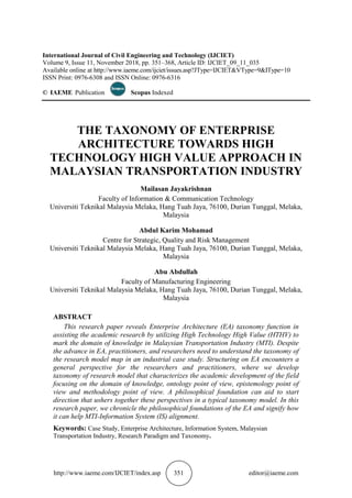 THE TAXONOMY OF ENTERPRISE ARCHITECTURE TOWARDS HIGH TECHNOLOGY HIGH ...