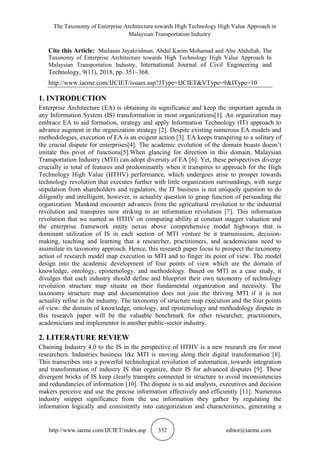 THE TAXONOMY OF ENTERPRISE ARCHITECTURE TOWARDS HIGH TECHNOLOGY HIGH VALUE APPROACH IN MALAYSIAN ...