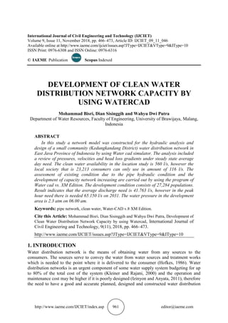 DEVELOPMENT OF CLEAN WATER DISTRIBUTION NETWORK CAPACITY BY USING ...