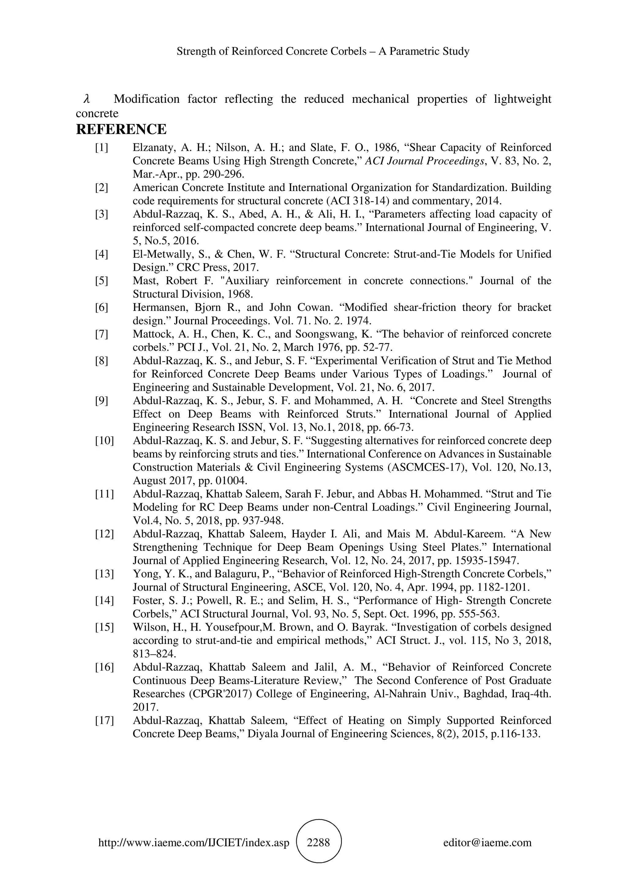 STRENGTH OF REINFORCED CONCRETE CORBELS – A PARAMETRIC STUDY | PDF