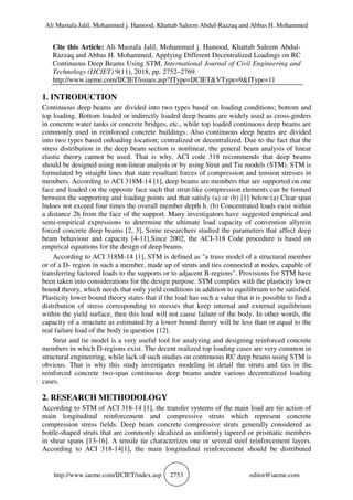 APPLYING DIFFERENT DECENTRALIZED LOADINGS ON RC CONTINUOUS DEEP BEAMS ...