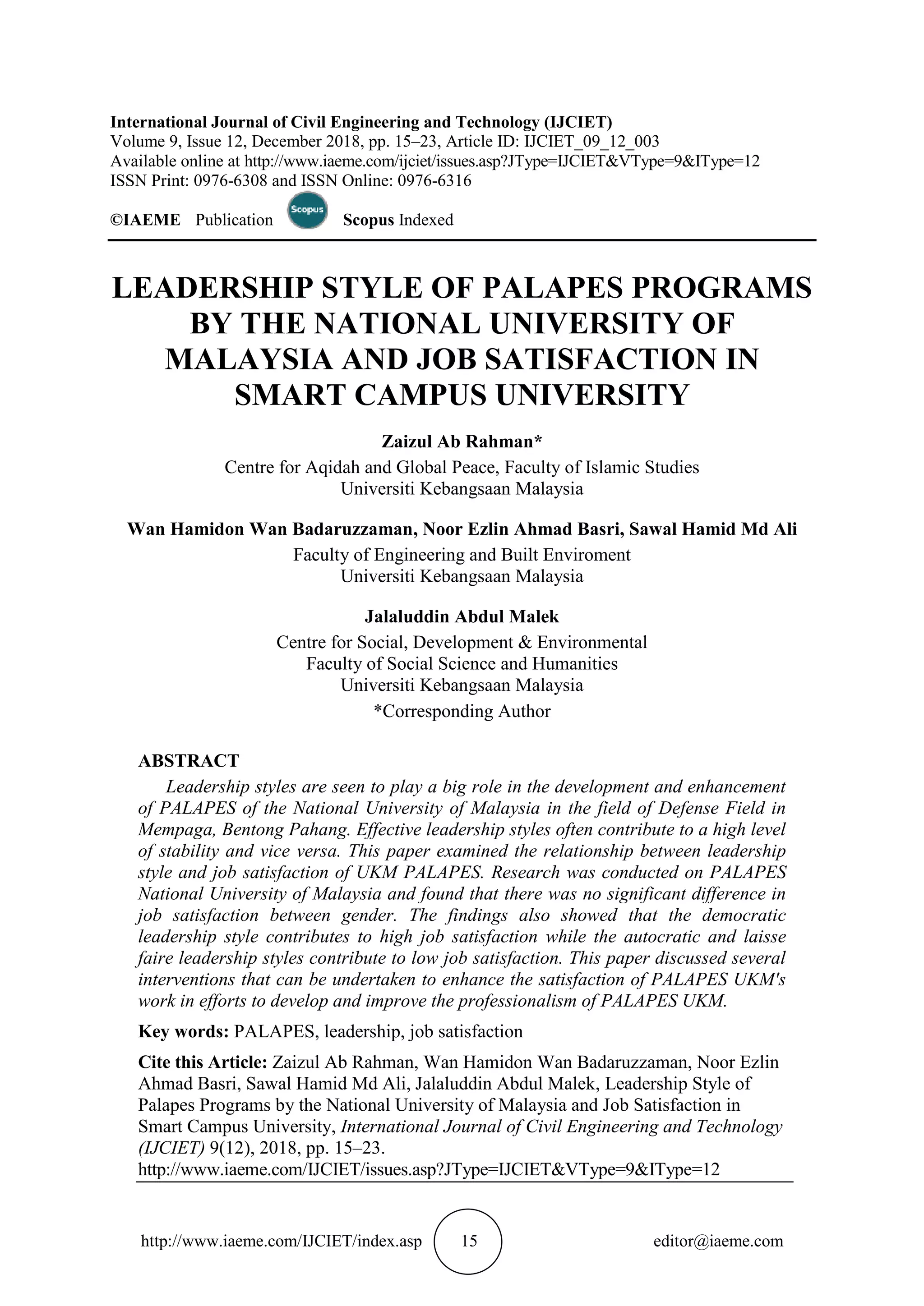 LEADERSHIP STYLE OF PALAPES PROGRAMS BY THE NATIONAL UNIVERSITY OF ...