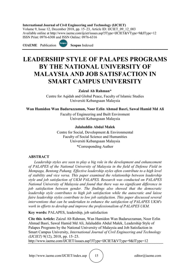 LEADERSHIP STYLE OF PALAPES PROGRAMS BY THE NATIONAL UNIVERSITY OF ...