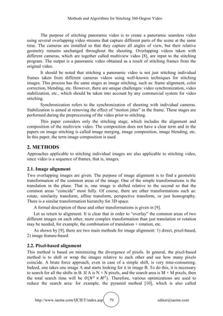 METHODS AND ALGORITHMS FOR STITCHING 360-DEGREE VIDEO | PDF