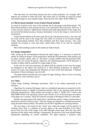 METHODS AND ALGORITHMS FOR STITCHING 360-DEGREE VIDEO | PDF