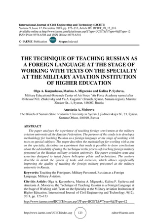 THE TECHNIQUE OF TEACHING RUSSIAN AS A FOREIGN LANGUAGE AT THE STAGE OF ...