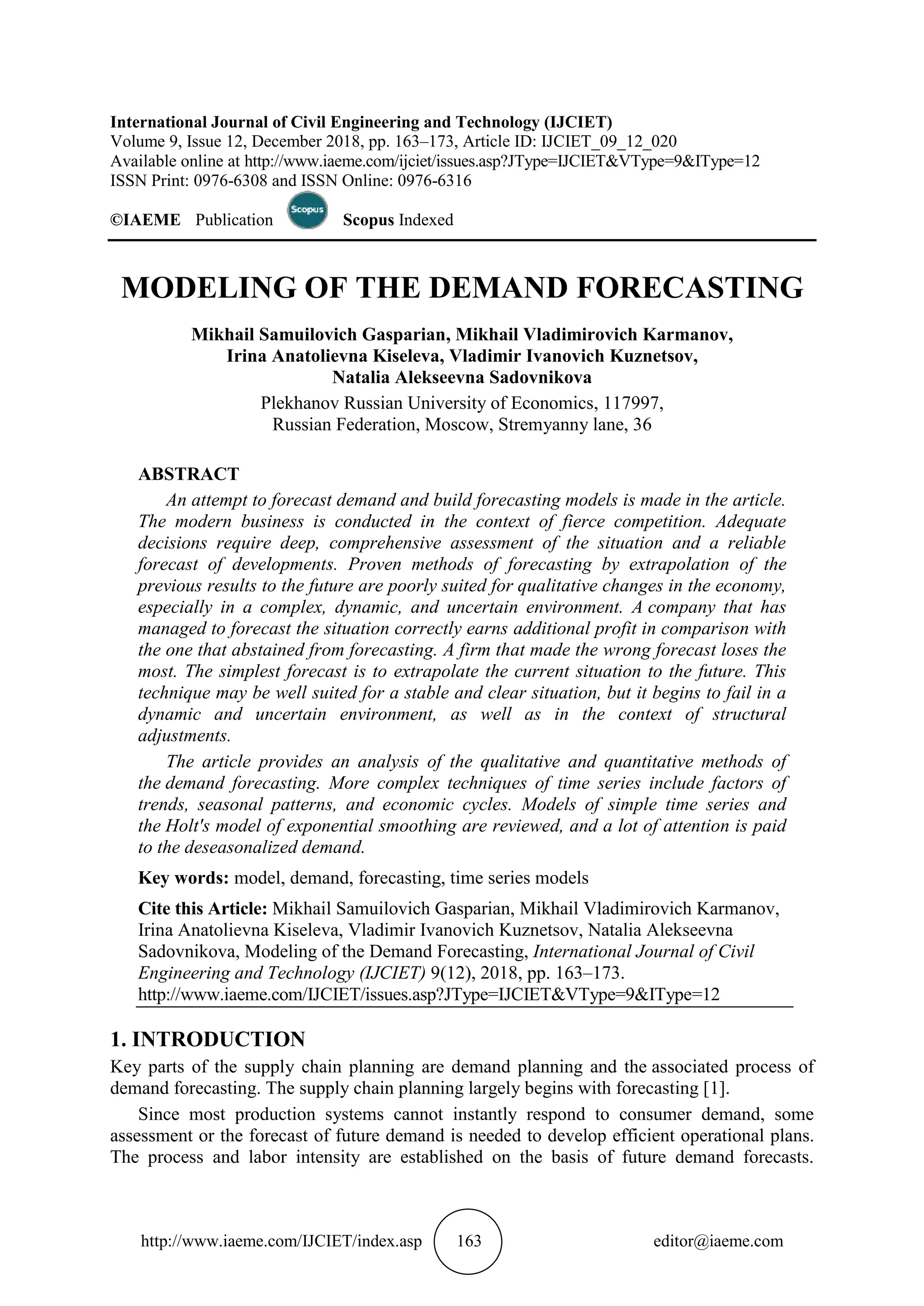 Modeling Of The Demand Forecasting Pdf