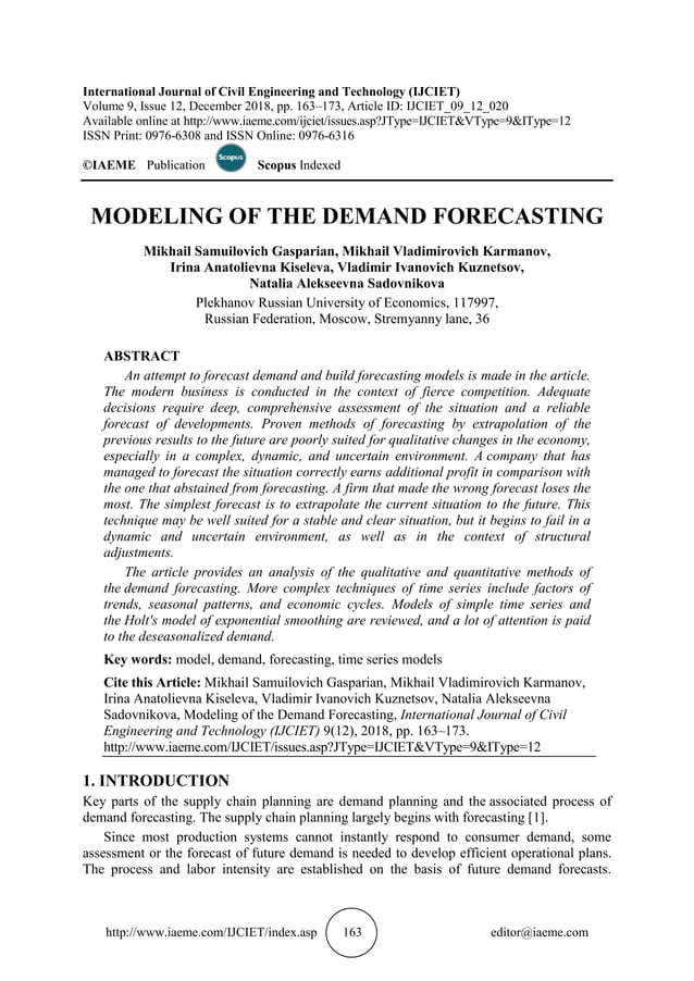 MODELING OF THE DEMAND FORECASTING | PDF