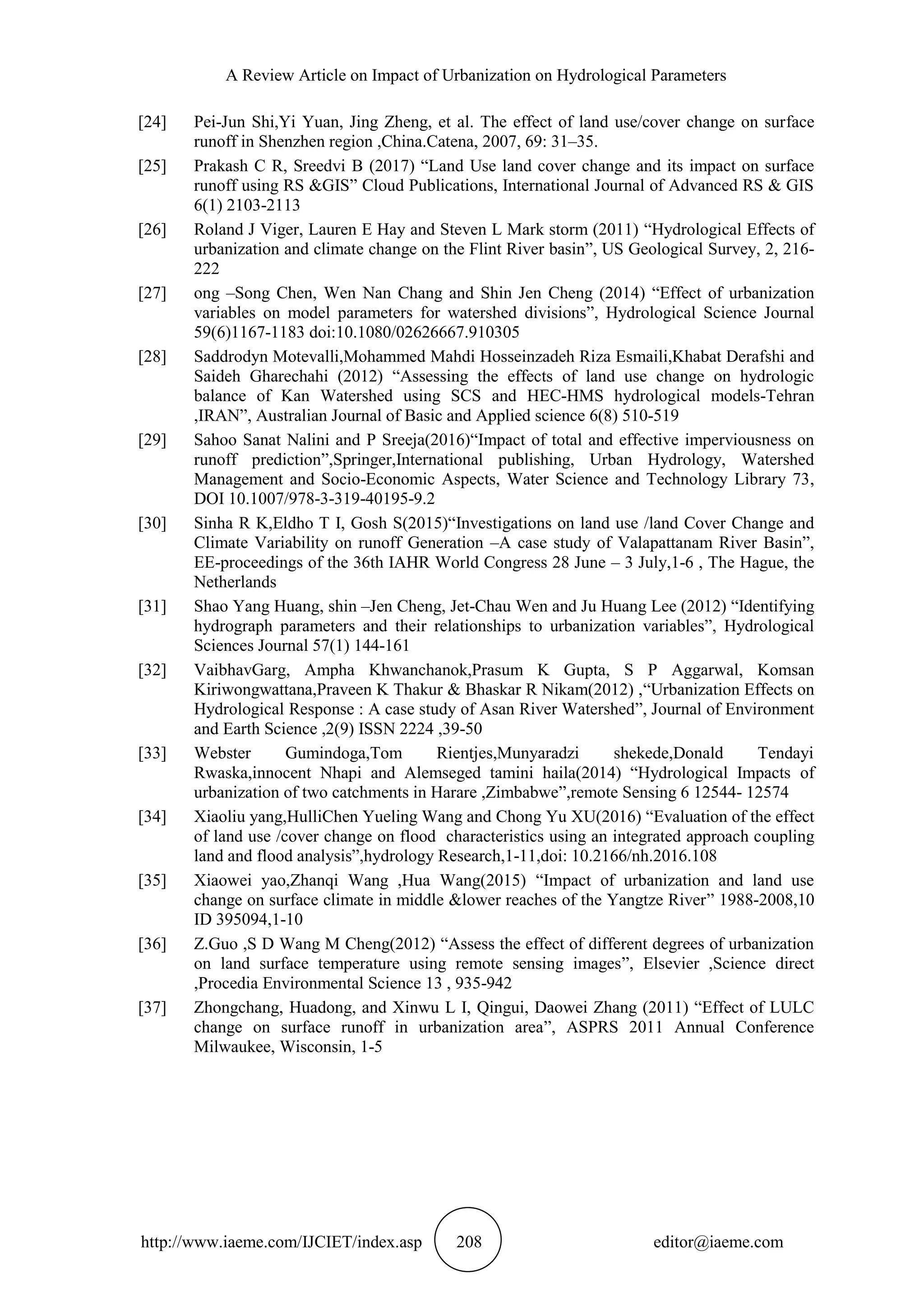 A REVIEW ARTICLE ON IMPACT OF URBANIZATION ON HYDROLOGICAL PARAMETERS | PDF