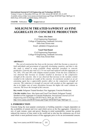 SOLIGNUM TREATED SAWDUST AS FINE AGGREGATE IN CONCRETE PRODUCTION | PDF