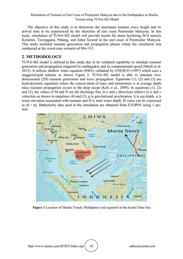 SIMULATION OF TSUNAMI AT EAST COAST OF PENINSULAR MALAYSIA DUE TO THE ...