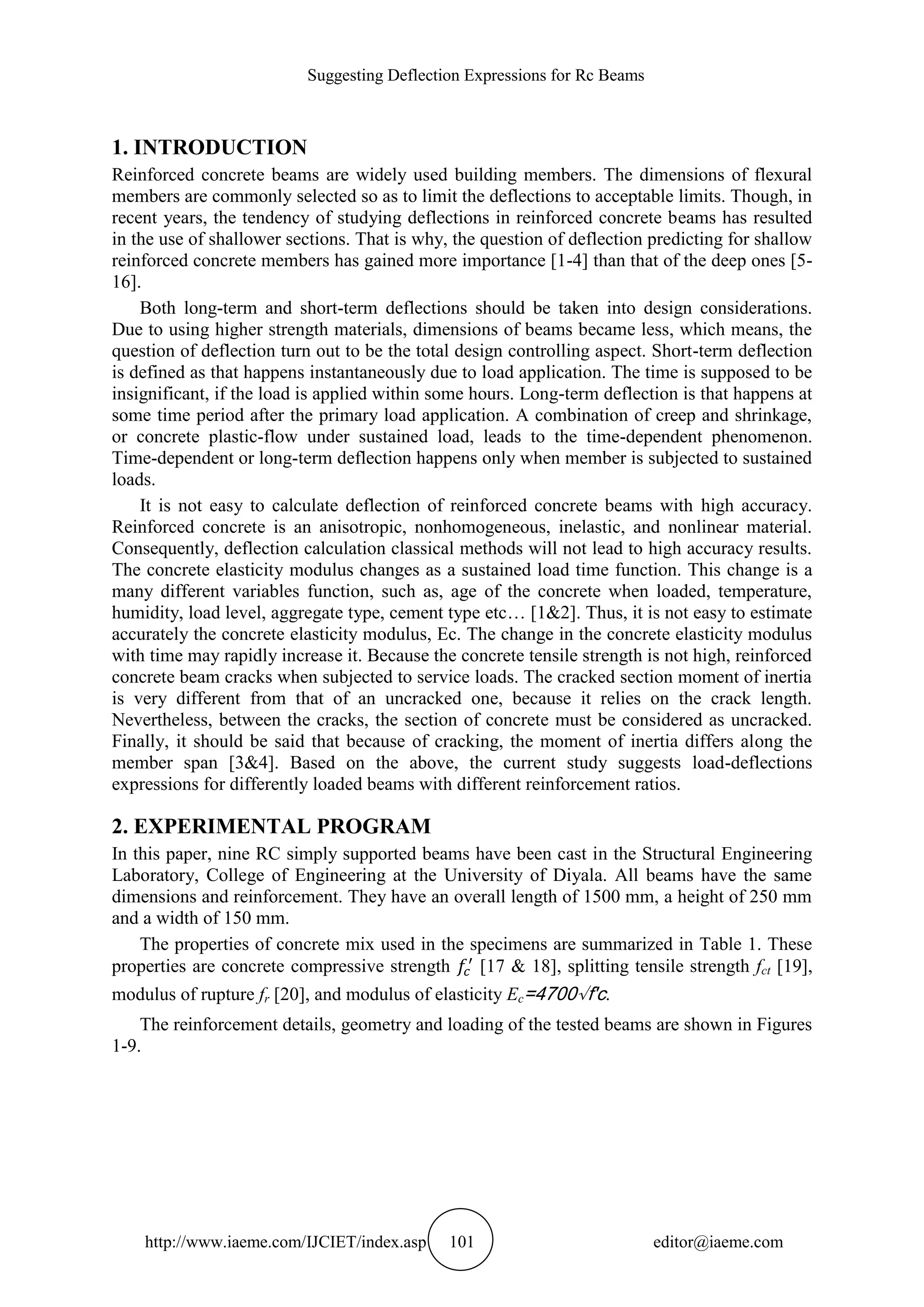 SUGGESTING DEFLECTION EXPRESSIONS FOR RC BEAMS | PDF