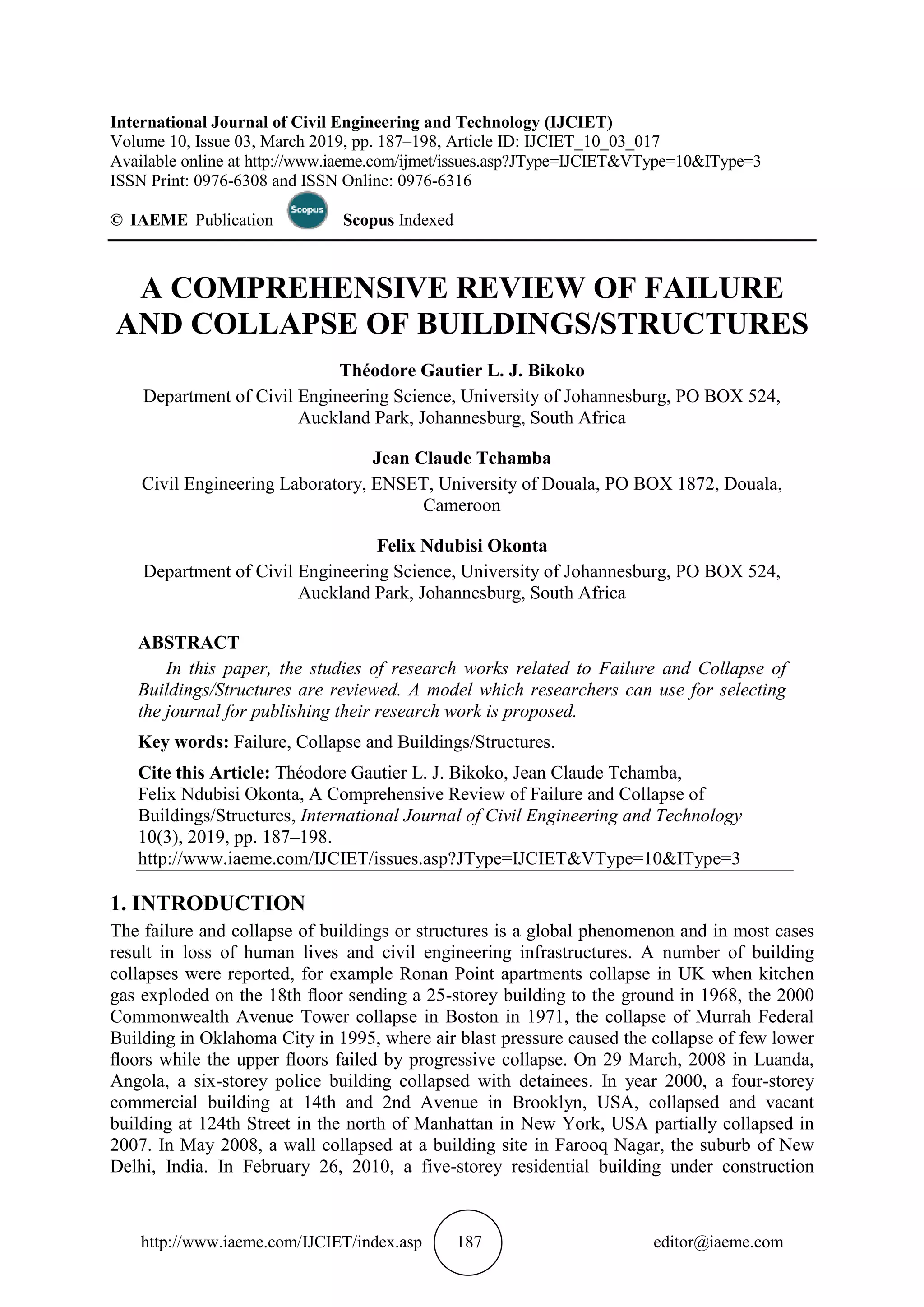 A COMPREHENSIVE REVIEW OF FAILURE AND COLLAPSE OF BUILDINGS/STRUCTURES ...