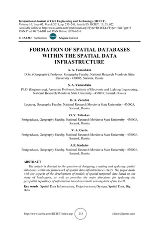 FORMATION OF SPATIAL DATABASES WITHIN THE SPATIAL DATA INFRASTRUCTURE | PDF | Databases ...