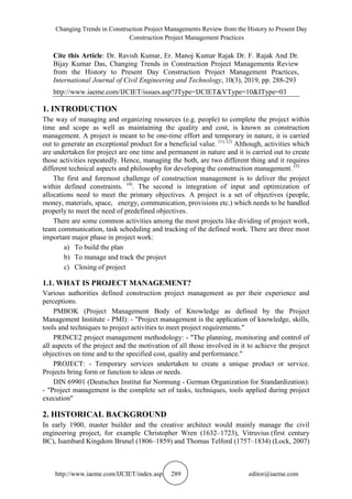 CHANGING TRENDS IN CONSTRUCTION PROJECT MANAGEMENTA REVIEW FROM THE ...
