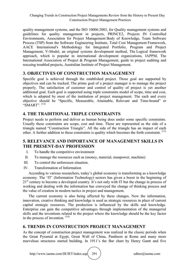 CHANGING TRENDS IN CONSTRUCTION PROJECT MANAGEMENTA REVIEW FROM THE ...
