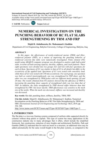 NUMERICAL INVESTIGATION ON THE PUNCHING BEHAVIOR OF RC FLAT SLABS STRENGTHENING BY TRM AND FRP | PDF