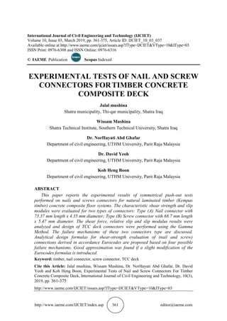 EXPERIMENTAL TESTS OF NAIL AND SCREW CONNECTORS FOR TIMBER CONCRETE ...