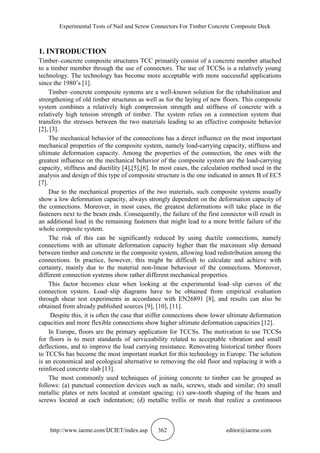EXPERIMENTAL TESTS OF NAIL AND SCREW CONNECTORS FOR TIMBER CONCRETE ...