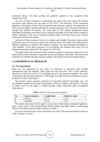 EXPERIMENTAL TESTS OF NAIL AND SCREW CONNECTORS FOR TIMBER CONCRETE ...