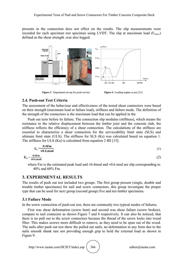 EXPERIMENTAL TESTS OF NAIL AND SCREW CONNECTORS FOR TIMBER CONCRETE ...