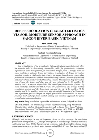 DEEP PERCOLATION CHARACTERTISTICS VIA SOIL MOISTURE SENSOR APPROACH IN ...
