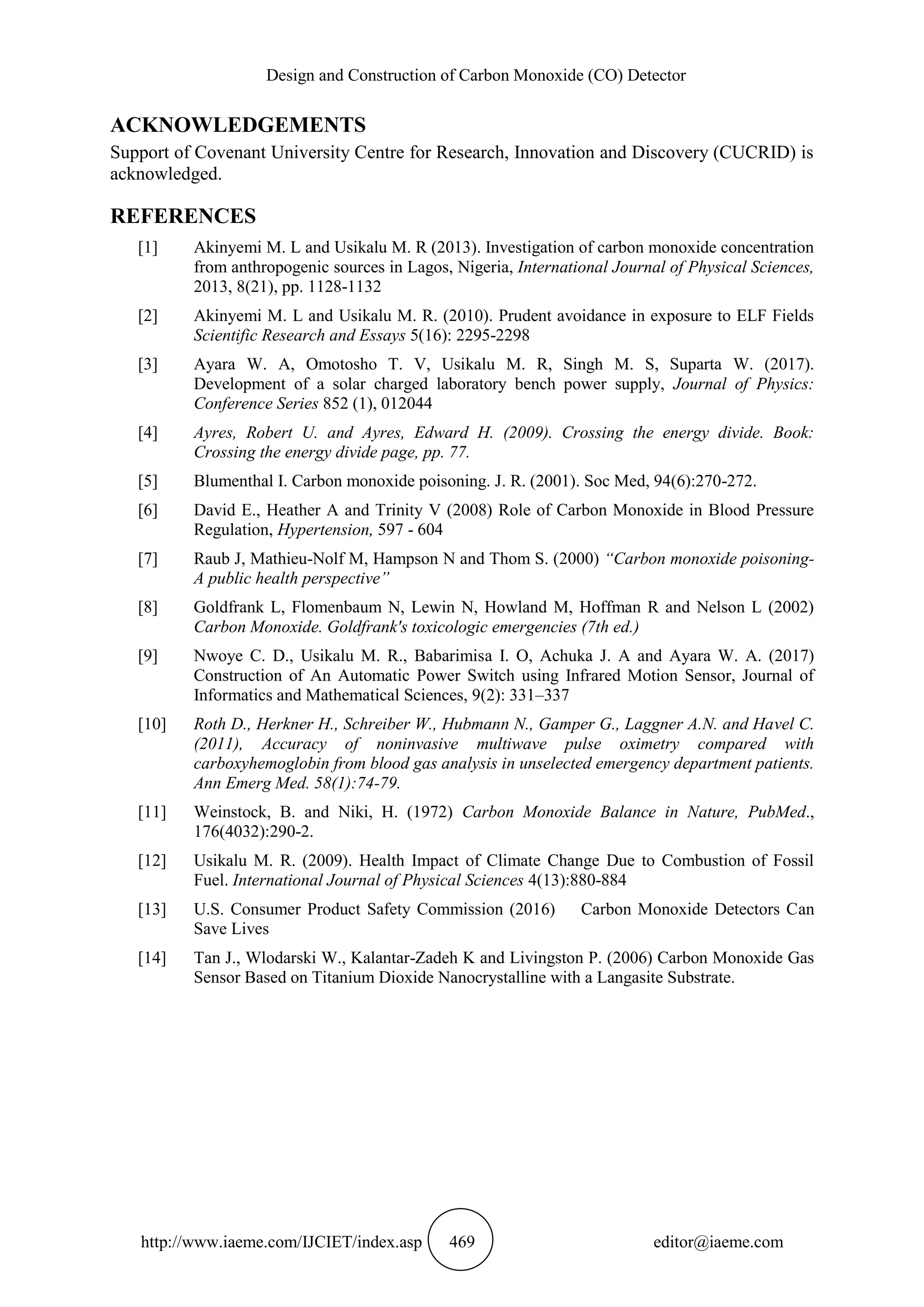 DESIGN AND CONSTRUCTION OF CARBON MONOXIDE (CO) DETECTOR | PDF