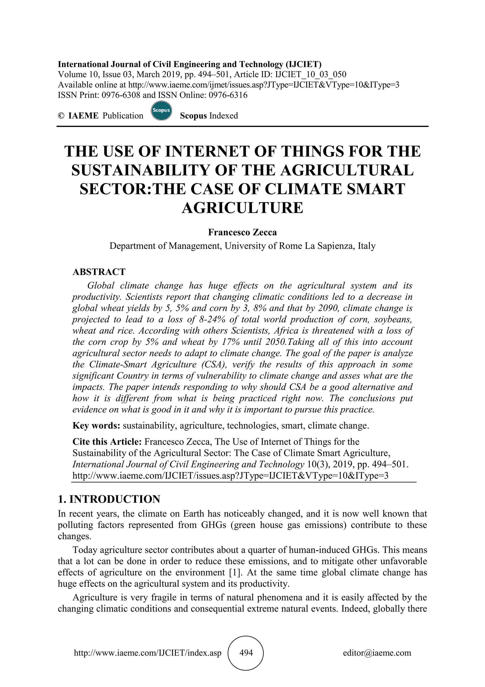 THE USE OF INTERNET OF THINGS FOR THE SUSTAINABILITY OF THE ...