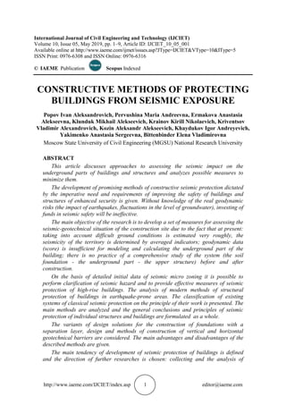 CONSTRUCTIVE METHODS OF PROTECTING BUILDINGS FROM SEISMIC EXPOSURE | PDF