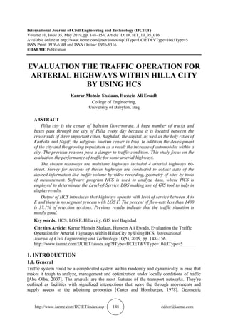 EVALUATION THE TRAFFIC OPERATION FOR ARTERIAL HIGHWAYS WITHIN HILLA CITY BY USING HCS | PDF