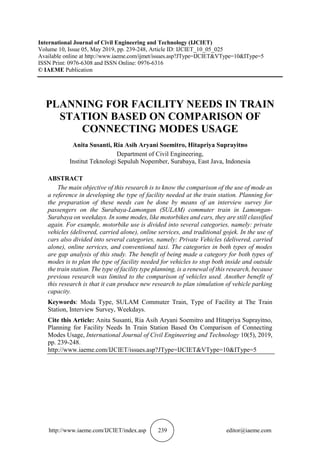 PLANNING FOR FACILITY NEEDS IN TRAIN STATION BASED ON COMPARISON OF ...