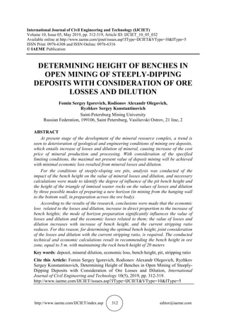DETERMINING HEIGHT OF BENCHES IN OPEN MINING OF STEEPLY-DIPPING ...