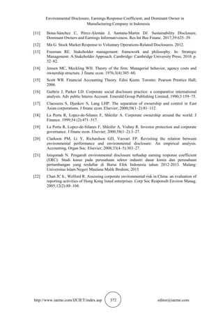 ENVIRONMENTAL DISCLOSURE, EARNINGS RESPONSE COEFFICIENT, AND DOMINANT OWNER IN MANUFACTURING ...