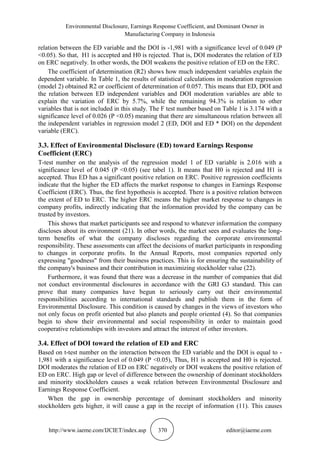 ENVIRONMENTAL DISCLOSURE, EARNINGS RESPONSE COEFFICIENT, AND DOMINANT OWNER IN MANUFACTURING ...
