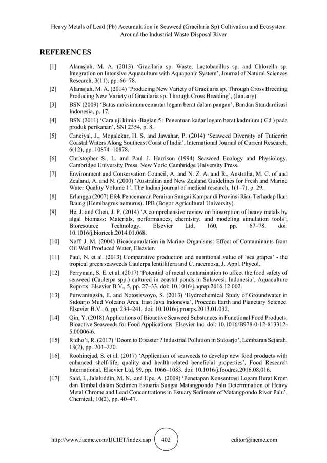 HEAVY METALS OF LEAD (PB) ACCUMULATION IN SEAWEED (GRACILARIA SP ...