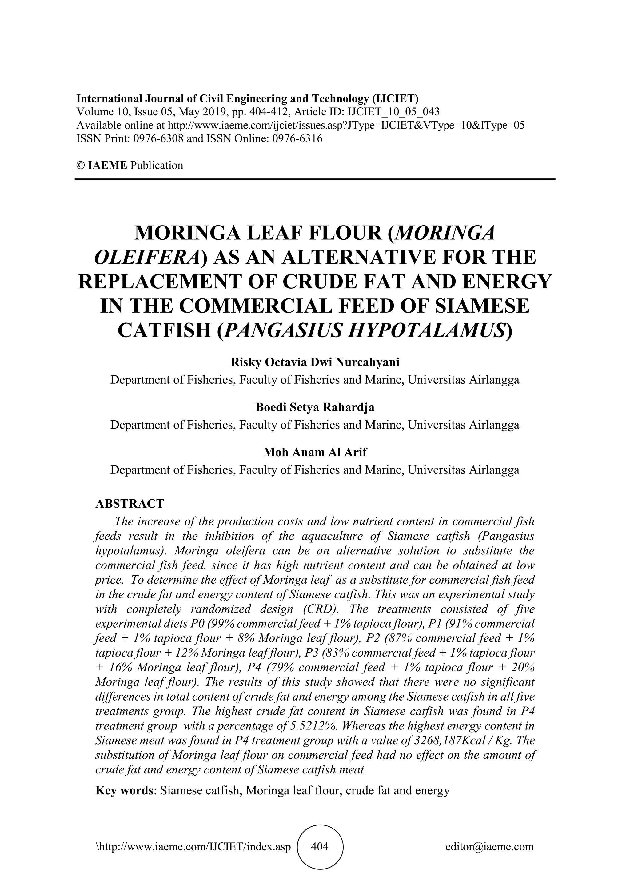 MORINGA LEAF FLOUR (MORINGA OLEIFERA) AS AN ALTERNATIVE FOR THE ...