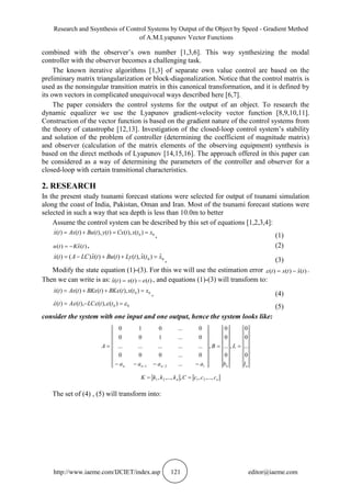 RESEARCH AND SSYNTHESIS OF CONTROL SYSTEMS BY OUTPUT OF THE OBJECT BY SPEED- GRADIENT METHOD OF ...