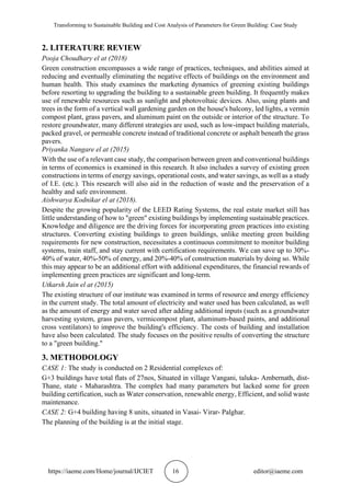 TRANSFORMING TO SUSTAINABLE BUILDING AND COST ANALYSIS OF PARAMETERS FOR GREEN BUILDING: CASE ...