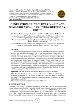 GENERATION OF IDF CURVES IN ARID AND SEMI-ARID AREAS: CASE STUDY ...