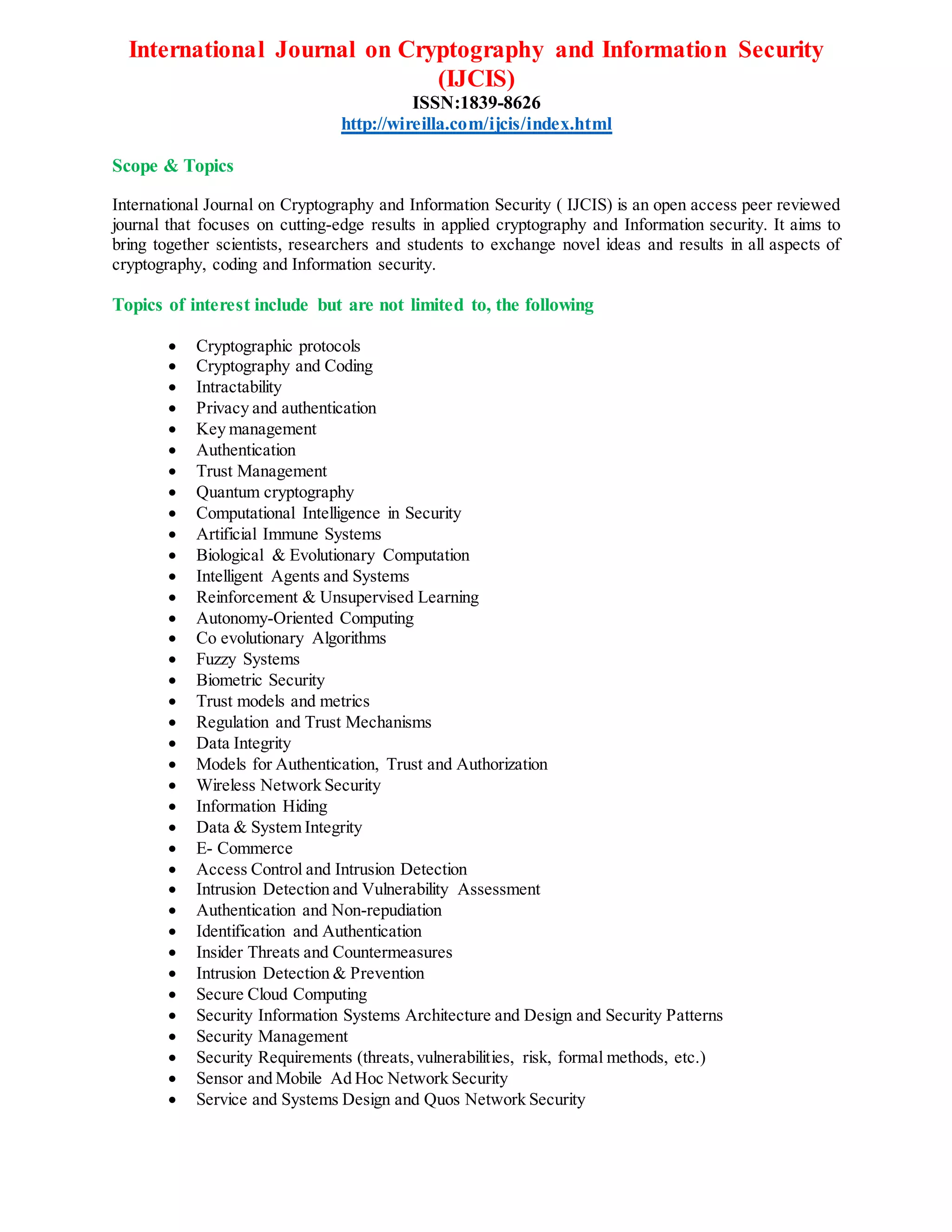 International Journal on Cryptography and Information Security (IJCIS ...