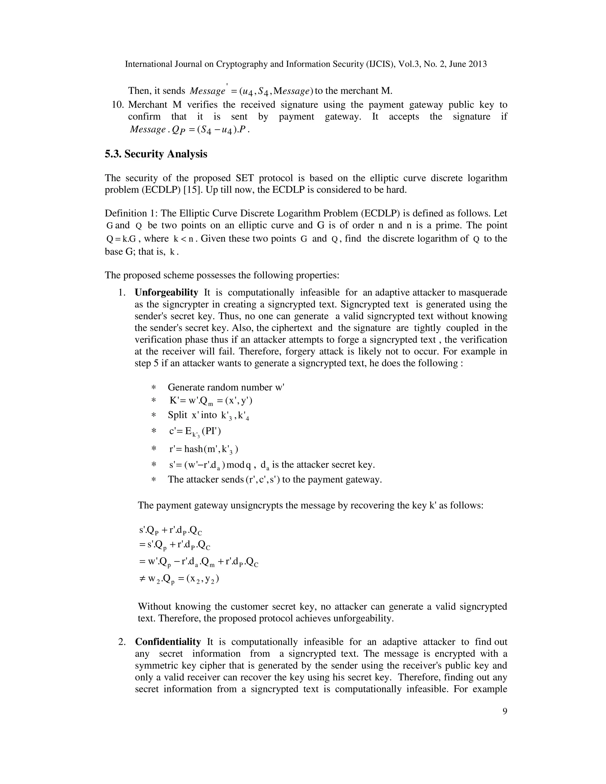 An Improvement To The Set Protocol Based On Signcryption | PDF