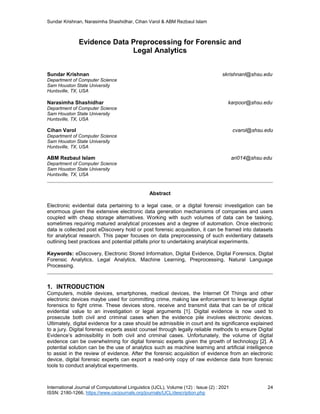 Evidence Data Preprocessing for Forensic and Legal Analytics | PDF