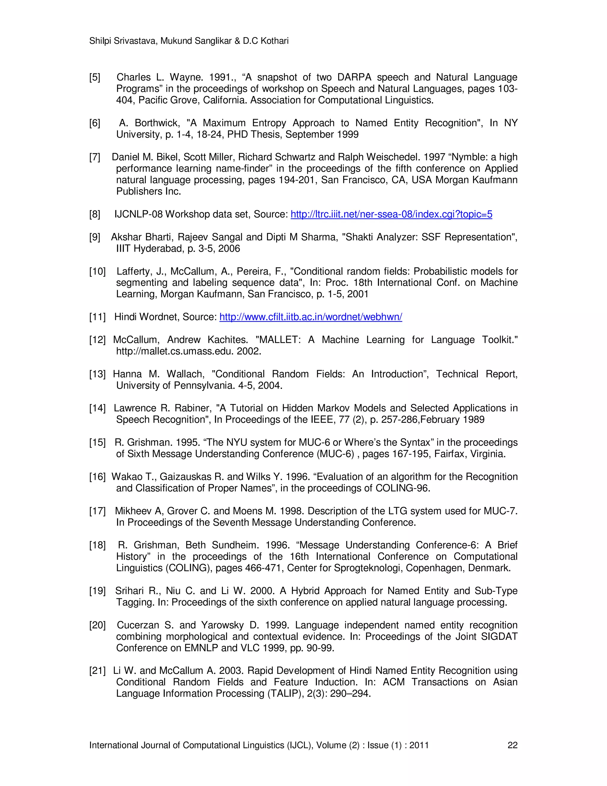 Named Entity Recognition System for Hindi Language: A Hybrid Approach | PDF | Databases ...