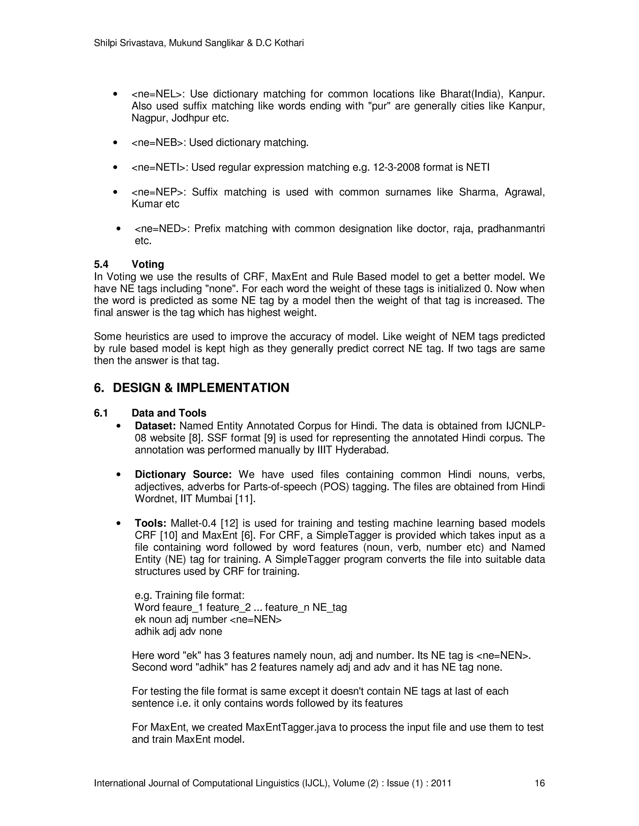 Named Entity Recognition System for Hindi Language: A Hybrid Approach | PDF | Databases ...