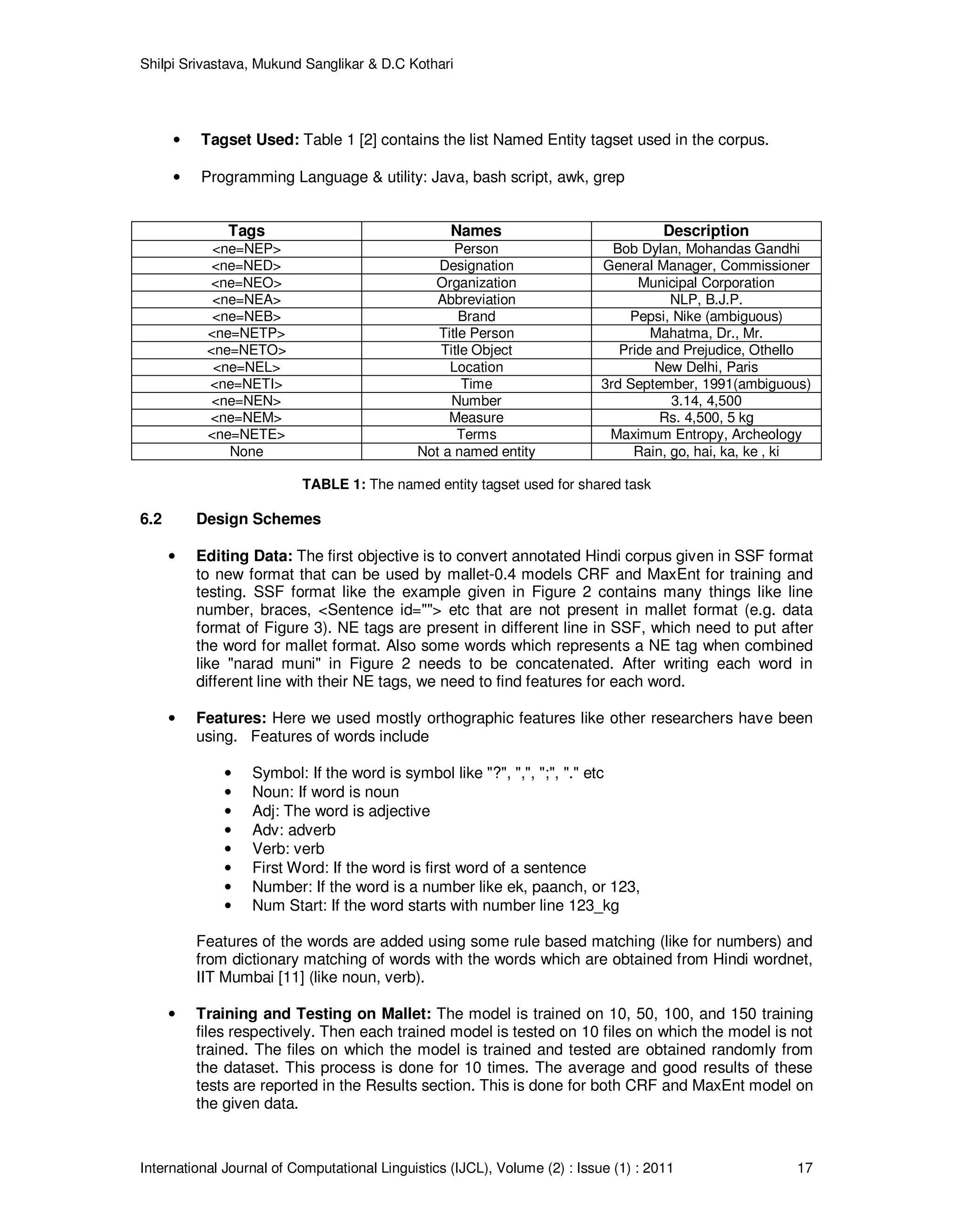 Named Entity Recognition System for Hindi Language: A Hybrid Approach | PDF | Databases ...