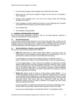 Named Entity Recognition System for Hindi Language: A Hybrid Approach | PDF