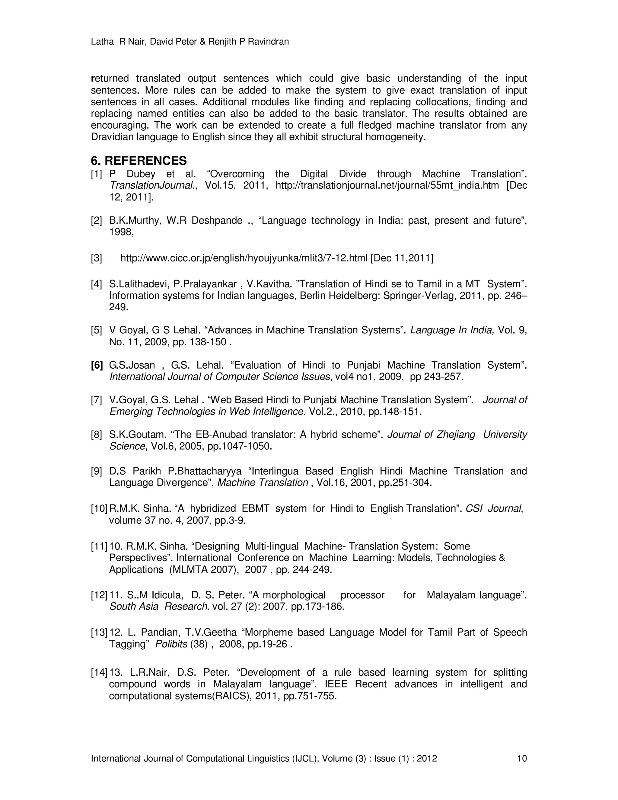 Design and Development of a Malayalam to English Translator- A Transfer ...