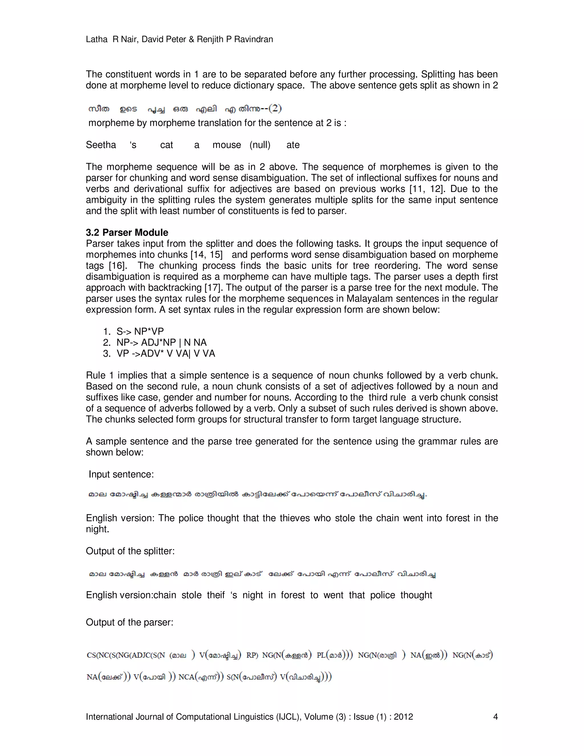 Design and Development of a Malayalam to English Translator- A Transfer ...