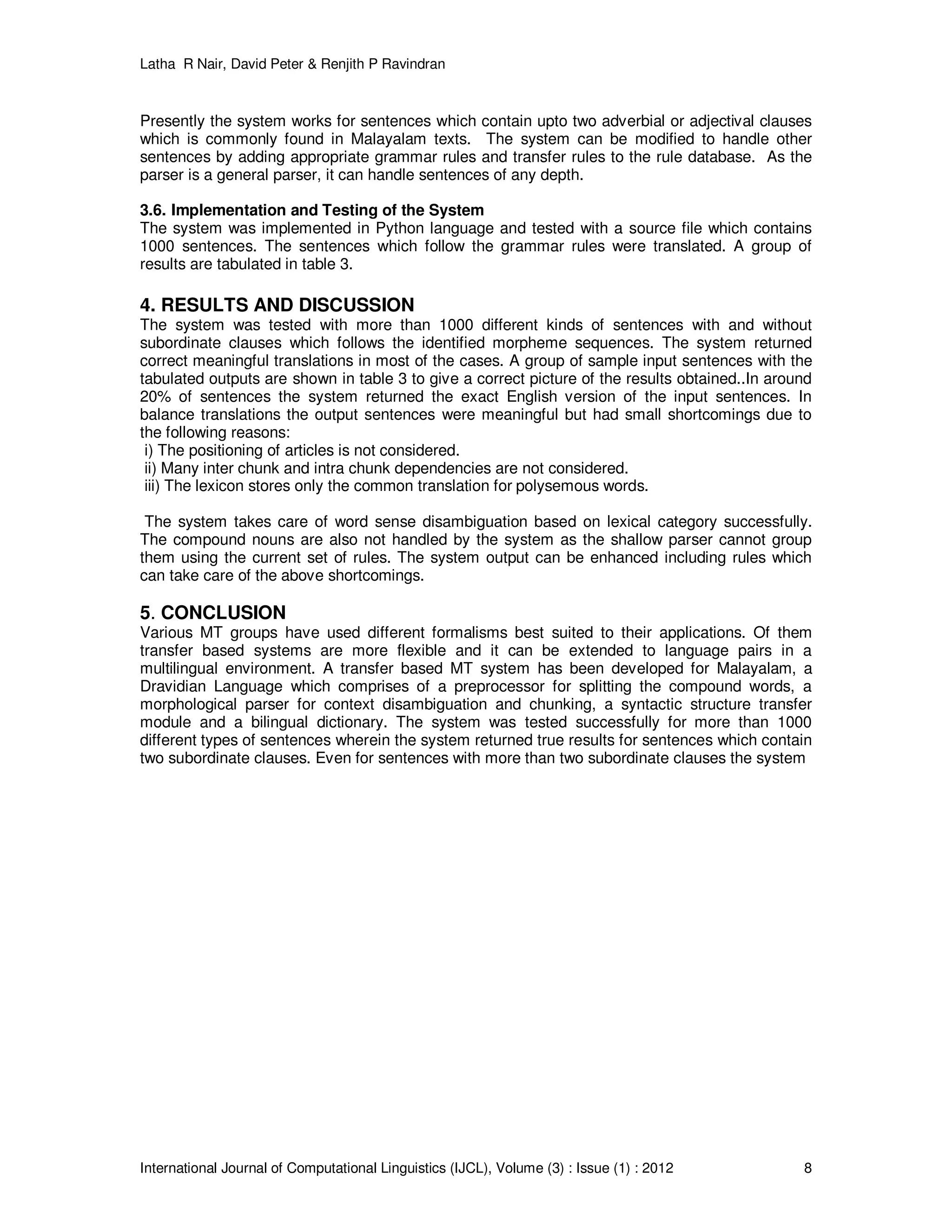 Design and Development of a Malayalam to English Translator- A Transfer ...