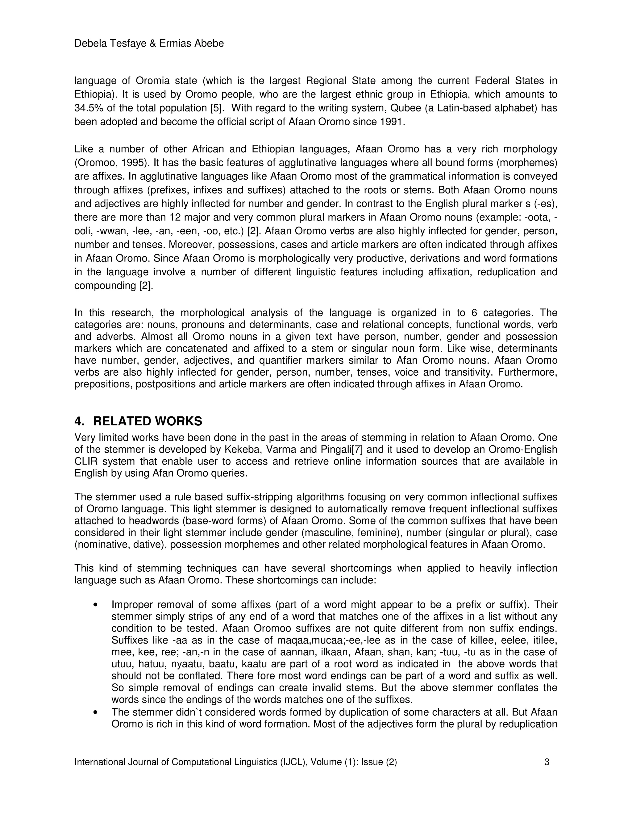 Designing a Rule Based Stemmer for Afaan Oromo Text | PDF